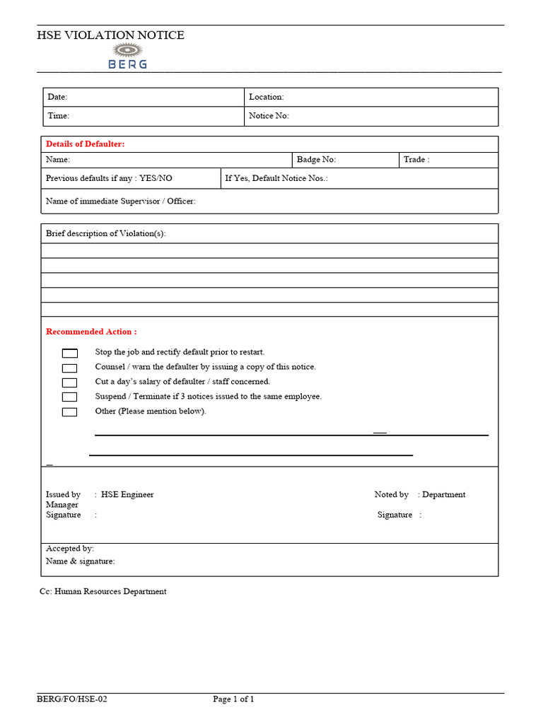 Form 02, HSE Violation Notice | PDF | Finance & Money Management