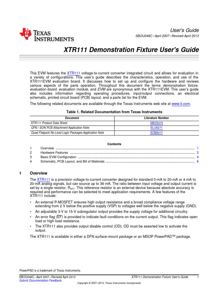 XTR111 User Guide Evaluation Card | PDF | Electromagnetic Interference ...