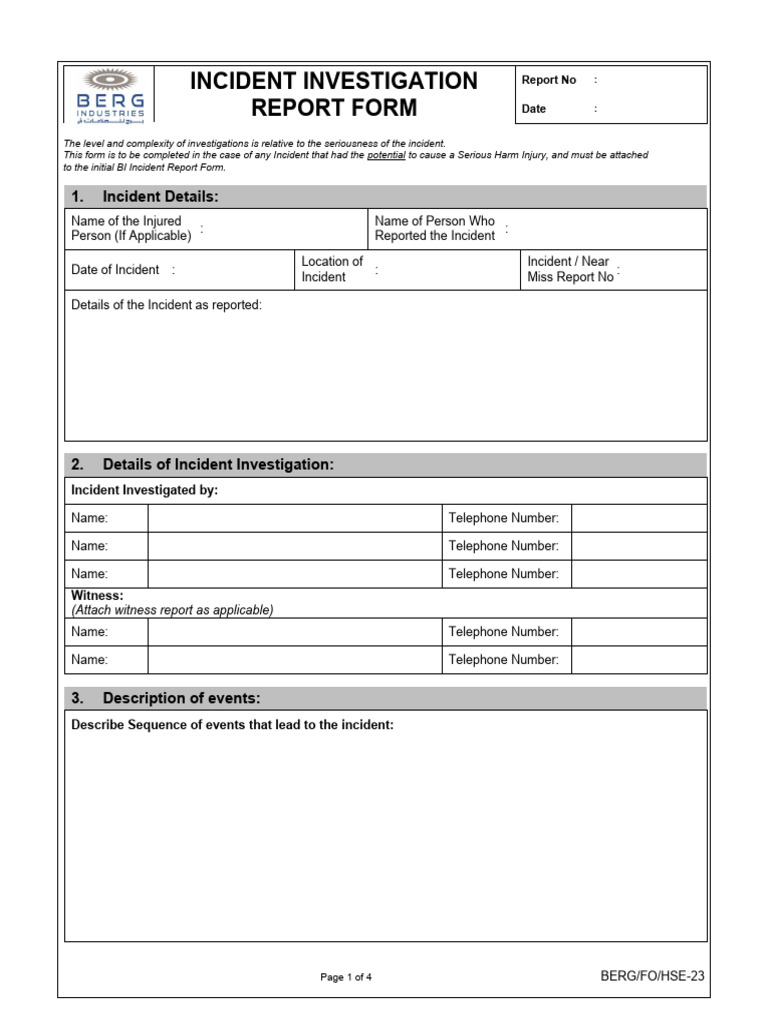 Incident Investigation Report Template | PDF | Hazards | Risk