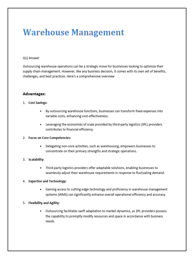 Outsourcing Warehouse Management | PDF | Inventory | Warehouse