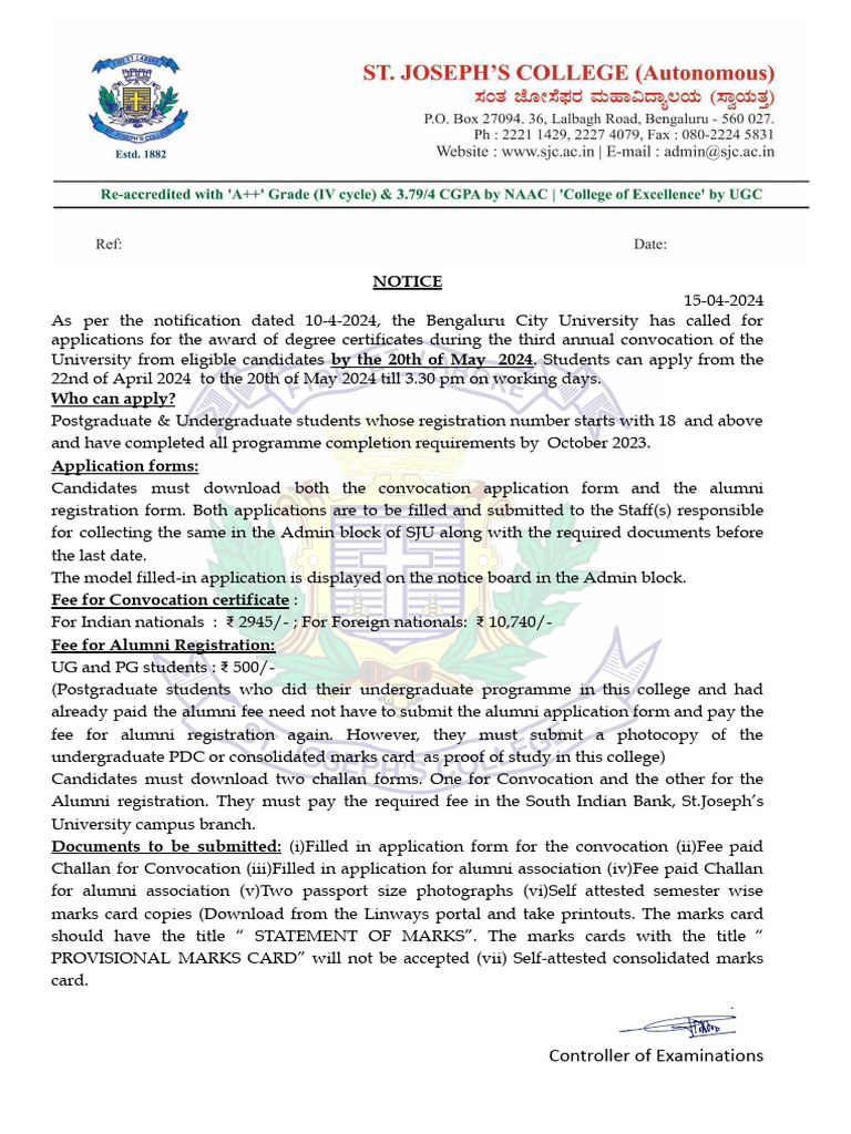 Convocation Application and Challan | Download Free PDF | Fee