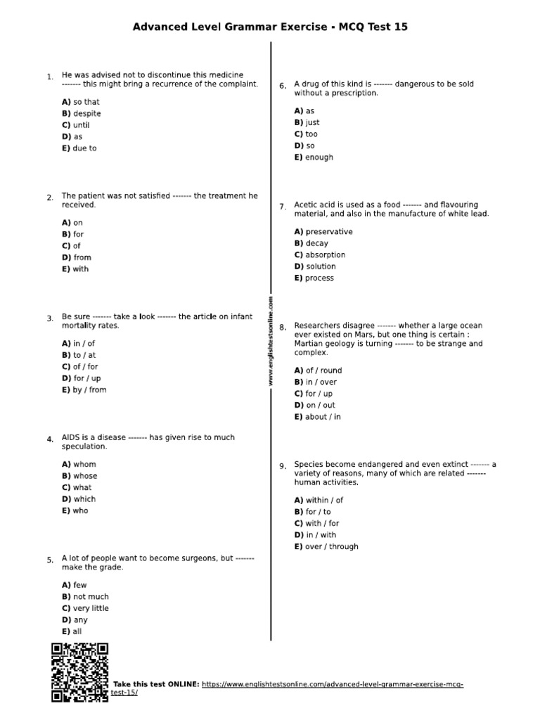 Adv English Test 6 | PDF