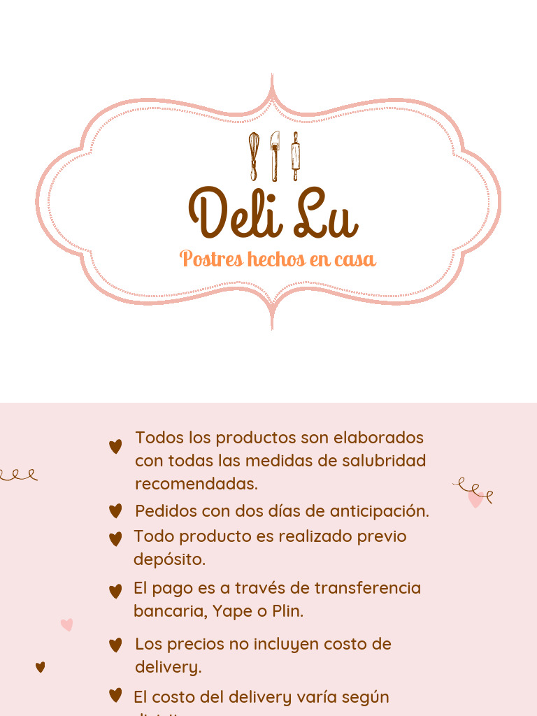 Carta - Postres Deli Lu | PDF | Alimentos | Cocina occidental