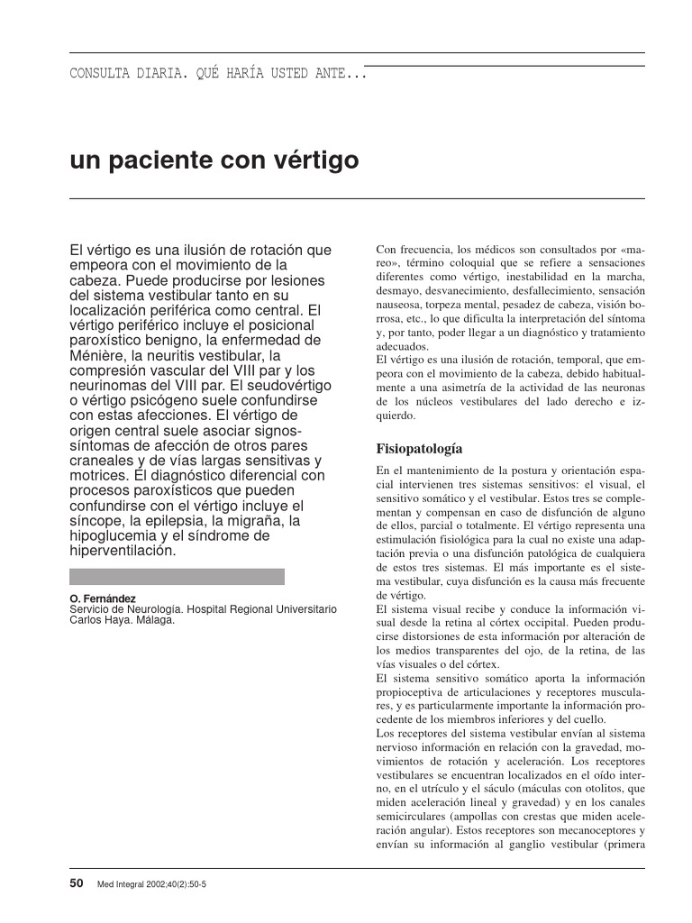 Vertigo | PDF | Vértigo | La enfermedad de Meniere