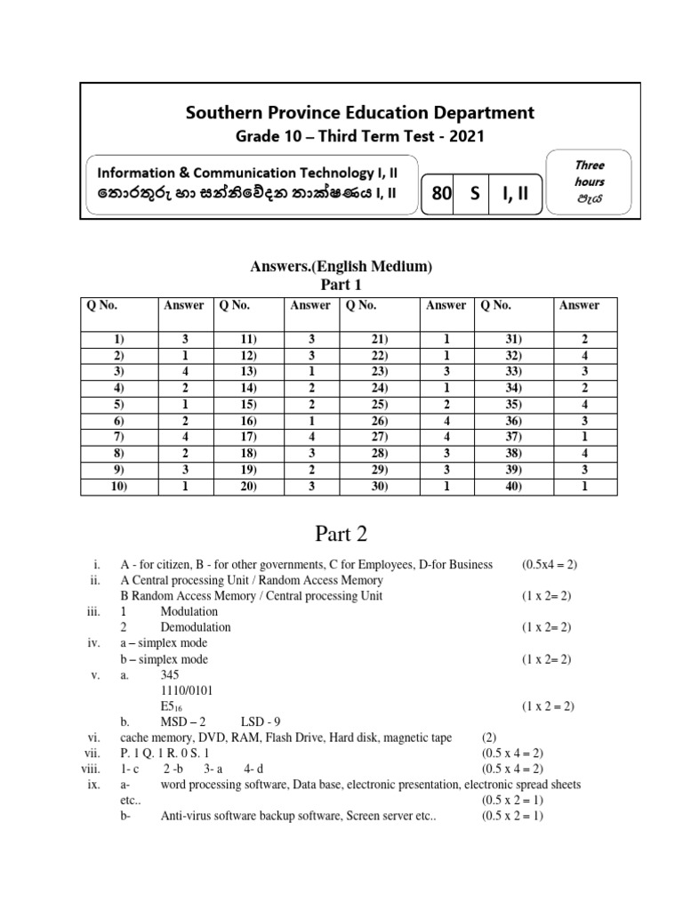 Grade 10 - ICT 1&2 Answer Sheet (2021 3rd Term) | Download Free PDF | Operating System | Flash ...