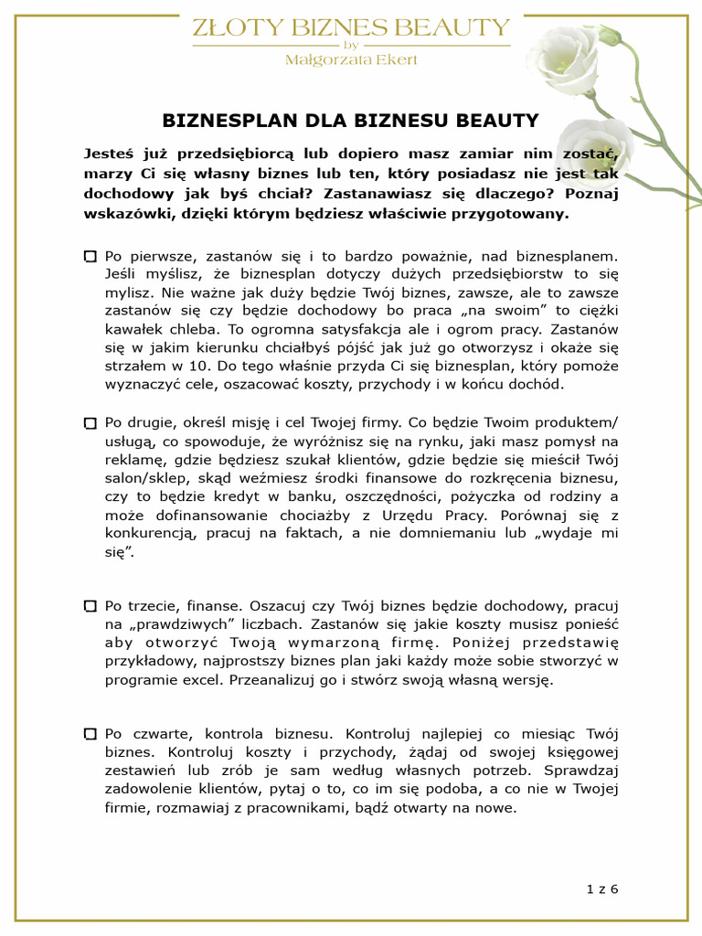 Przykładowy Biznesplan Dla Biznesu Beauty Złoty Biznes Beauty | PDF
