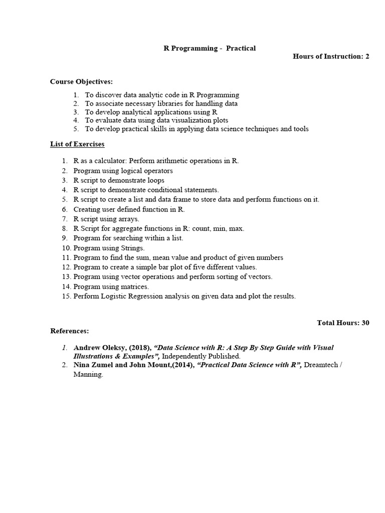 R Programming Practical Syllabus | PDF | Computers