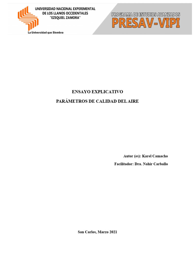 Ensayo Explicativo Parametros de Calidad Del Aire Karel Camacho | PDF | La contaminación del ...