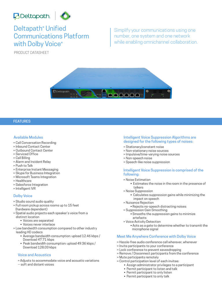Deltapath VoIP UC Solution Datasheet | PDF | Voicemail | Session Initiation Protocol