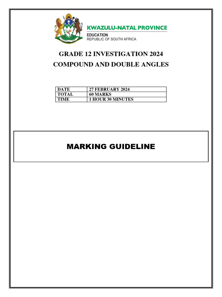 GR 12 - MARKING GUIDELINE - Investigation On Compound & Double Angles FINAL VERSION | Download ...