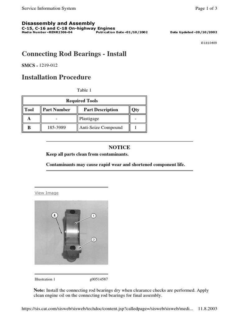 3406E C 15 Connecting Rod Bearings Install | PDF | Bearing (Mechanical ...