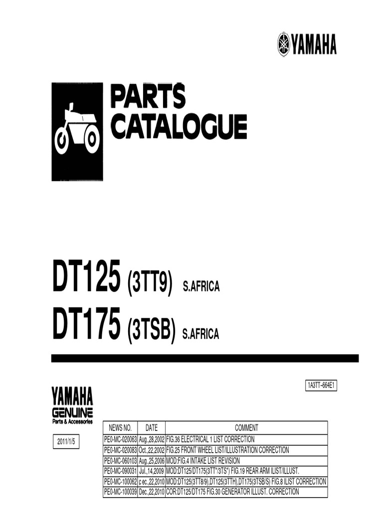 Yamaha DT125/DT175 Parts Catalogue | PDF | Piston | Clutch