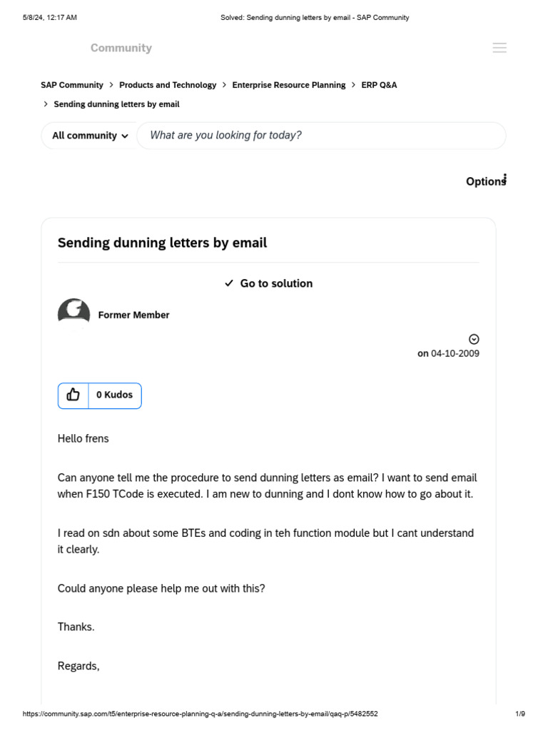 Solved - Sending Dunning Letters by Email - SAP Community | PDF | Email ...