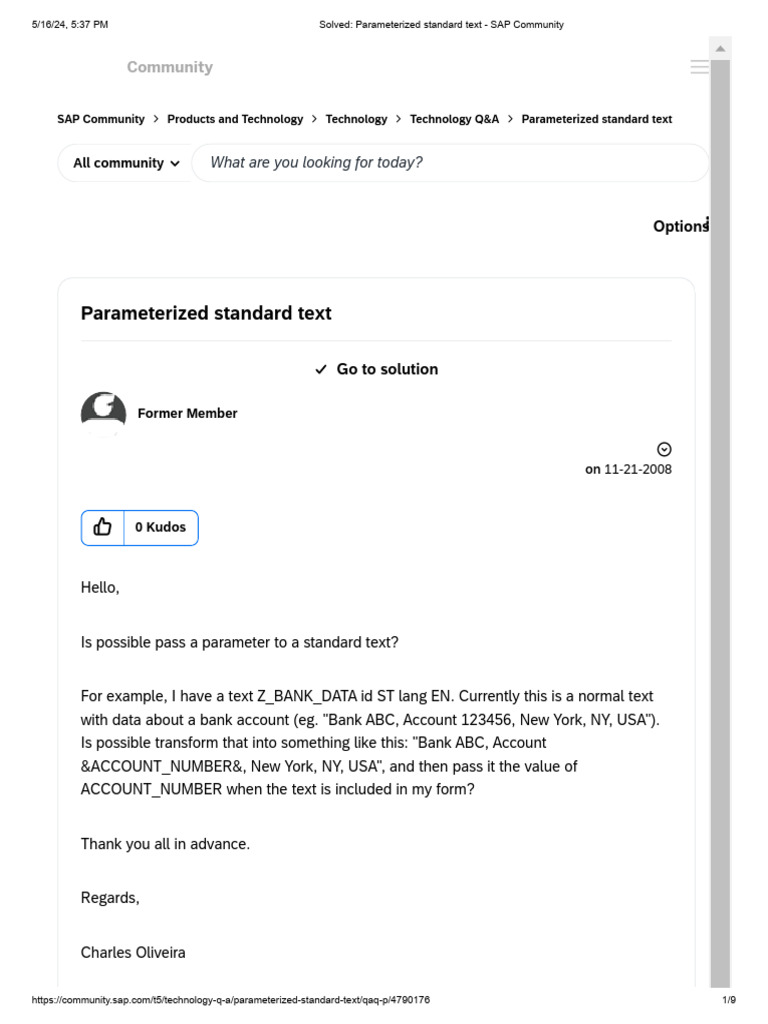Solved - Parameterized Standard Text - SAP Community | PDF | Computer ...