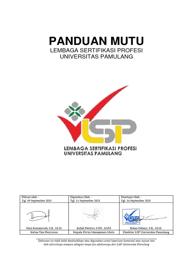 PANDUAN MUTU LSP UNPAM 2023 REVISI 2 | PDF PANDUAN MUTU LSP UNPAM 2023 REVISI 2 | PDF
