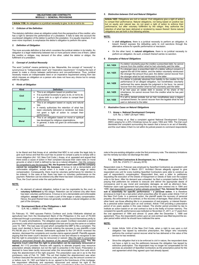 G03 - Module 2 - OBLIGATIONS AND CONTRACTS | PDF | Law Of Obligations | Breach Of Contract