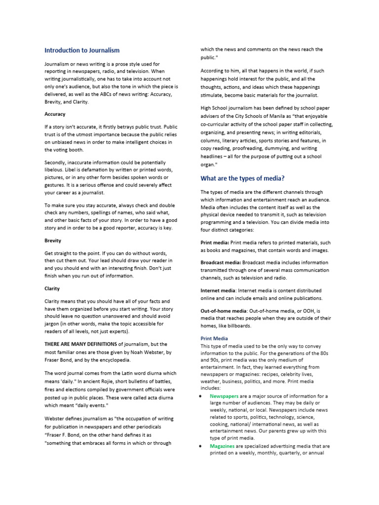 Journalism Basics and Media Types | PDF | Mass Media | Human Communication