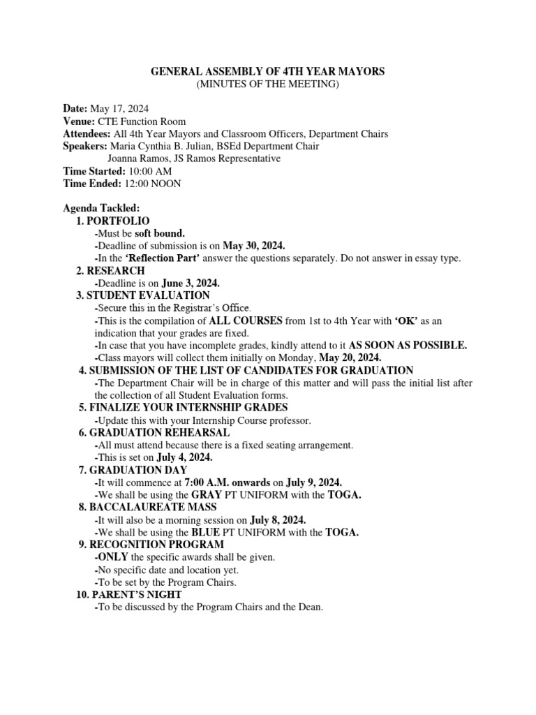 General Assembly of 4TH Year Mayors | PDF | Career & Growth | Business