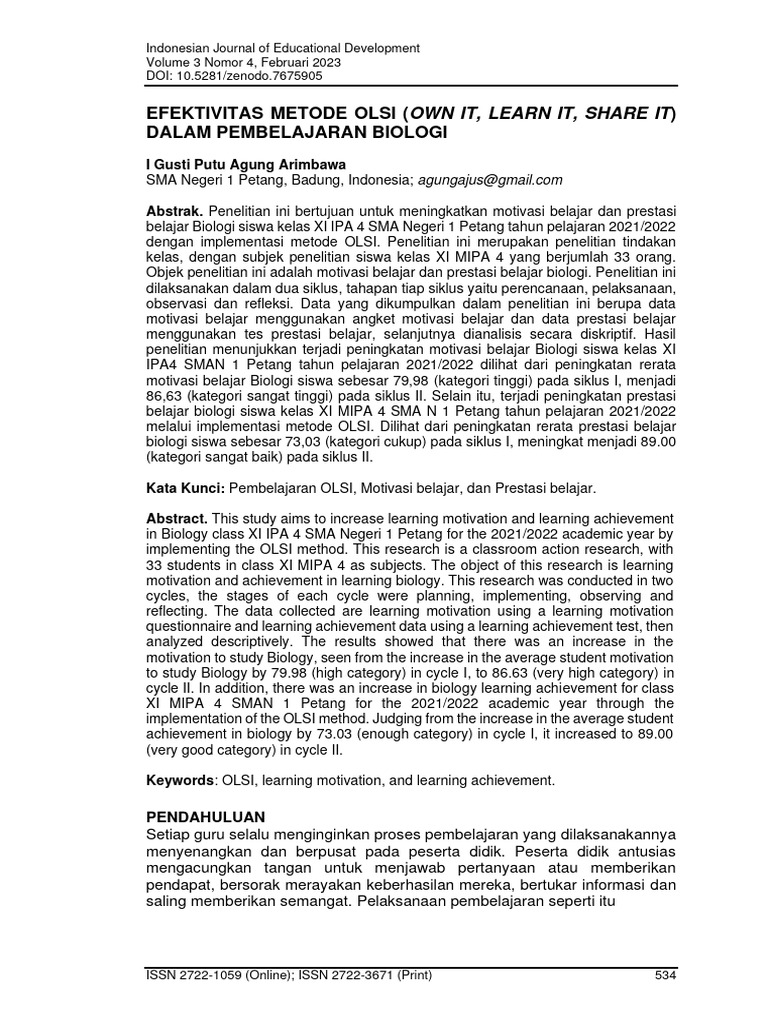 Efektivitas Metode Olsi Dalam Pembelajaran | PDF | Karier ...