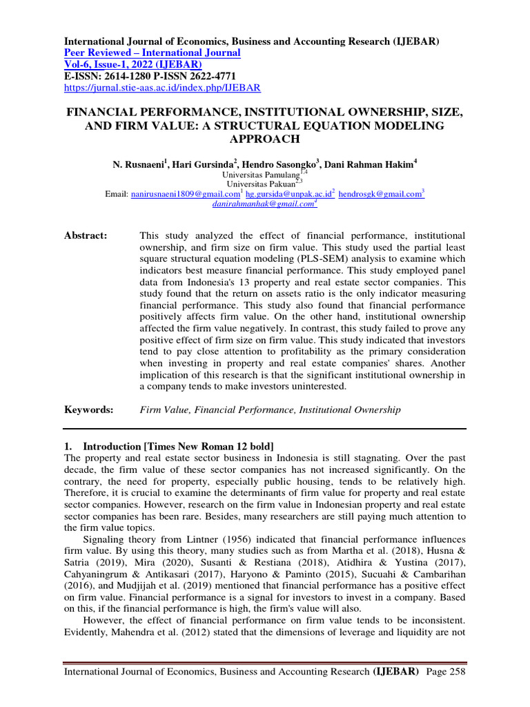 Financial Performance and Firm Value Analysis | PDF | Coefficient Of ...