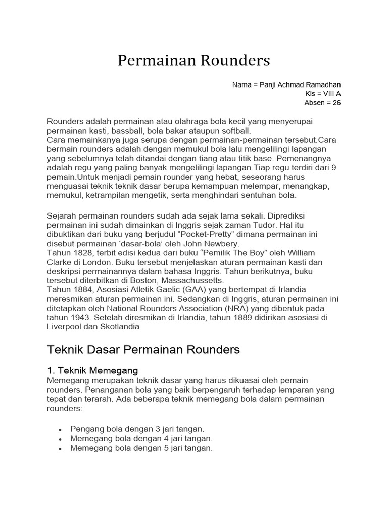 Tugas Pjok Permainan Rounders | PDF