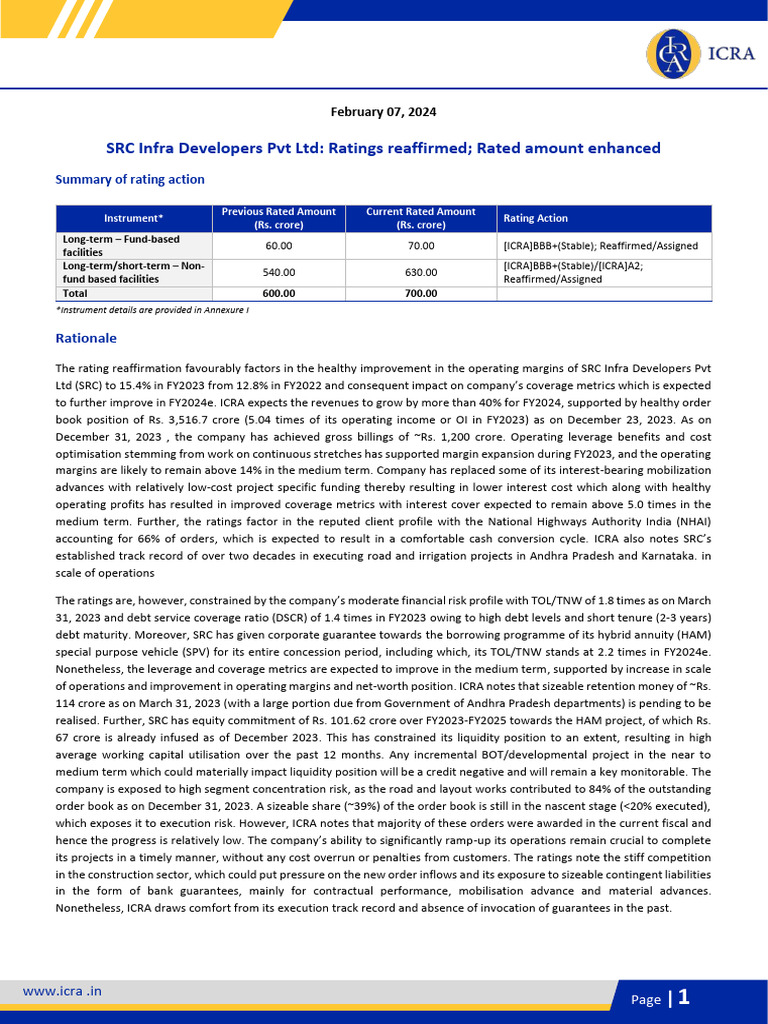 SRC Infra Developers Ratings Reaffirmed | PDF | Debt | Economies