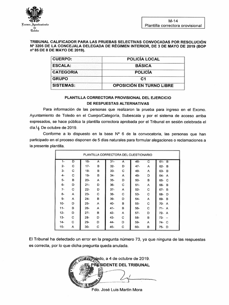 PLANTILLA CORRECTORA TOLEDO 2019 | PDF