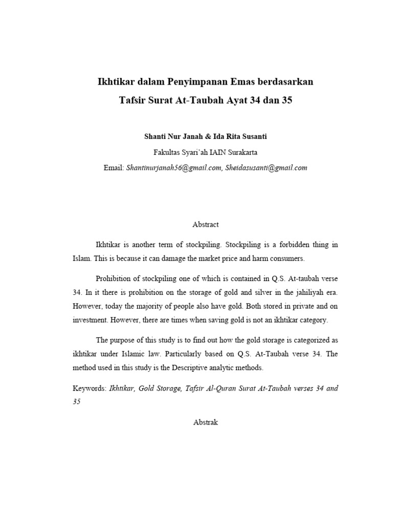 Ikhtikar Dalam Penyimpanan Emas Berdasarkan EMAS | PDF