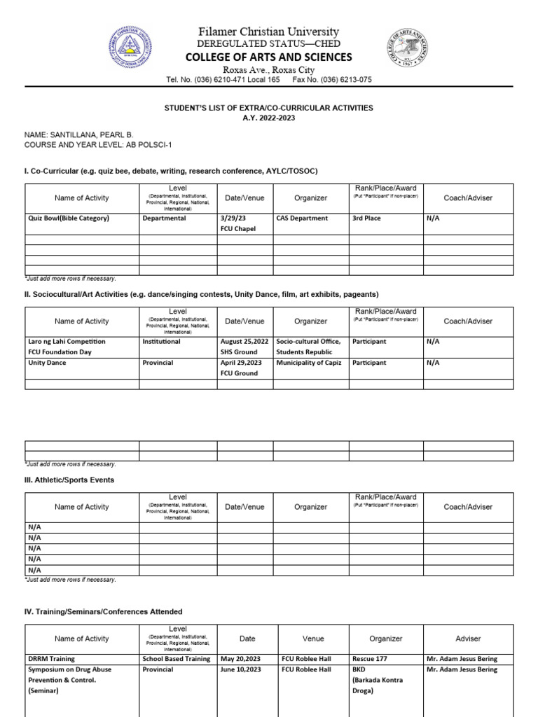 CAS Level 2 List of Activities | PDF