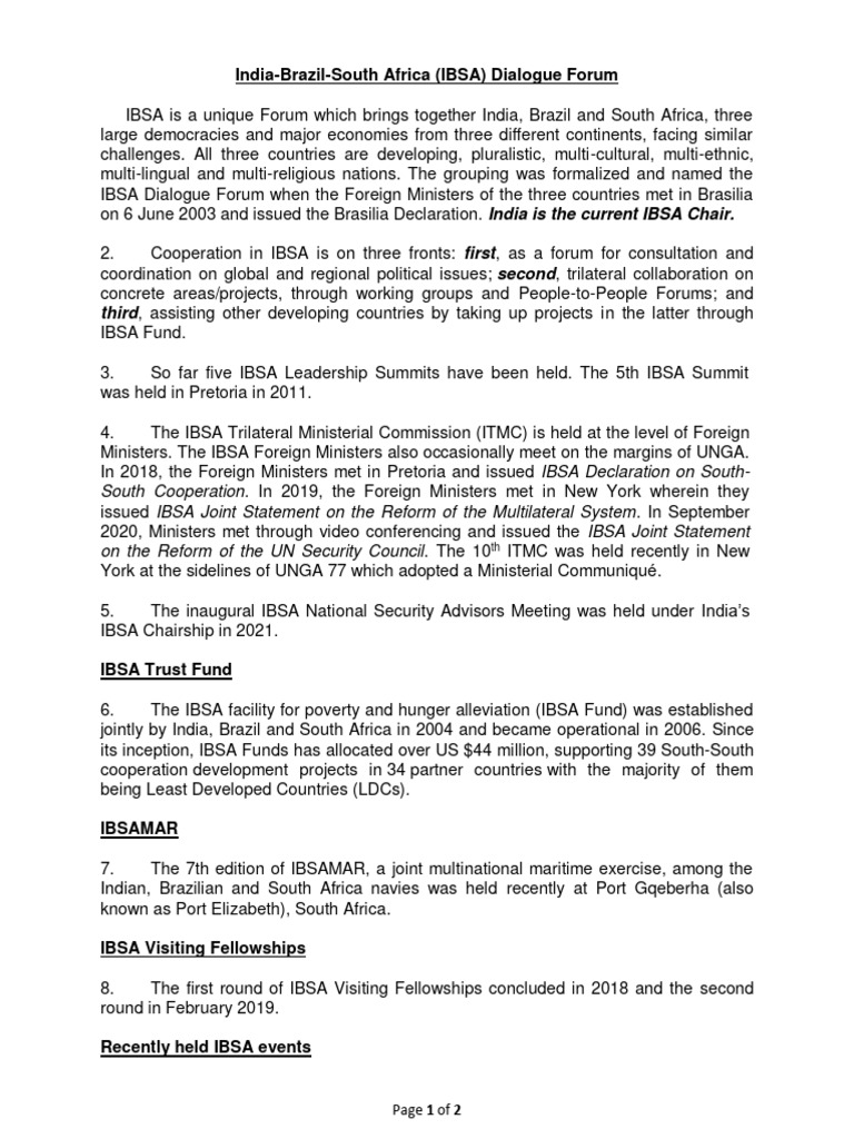 IBSA Brief | PDF | International Relations | Economies