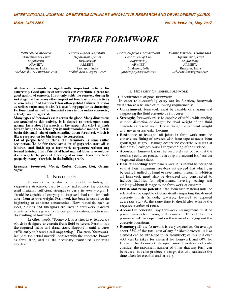 Timber Formwork | PDF | Concrete | Lumber