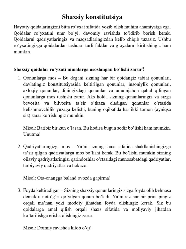 Shaxsiy Konstitutsiya | PDF