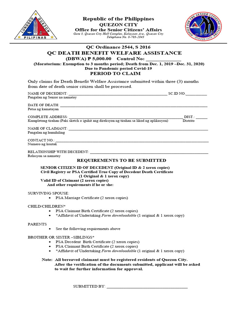 Quezon City Burial Assistance Guidelines | PDF | Birth Certificate ...