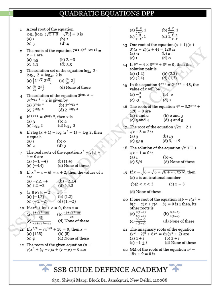 Quadratic Equations Practice Problems | PDF | Function (Mathematics) | Zero Of A Function