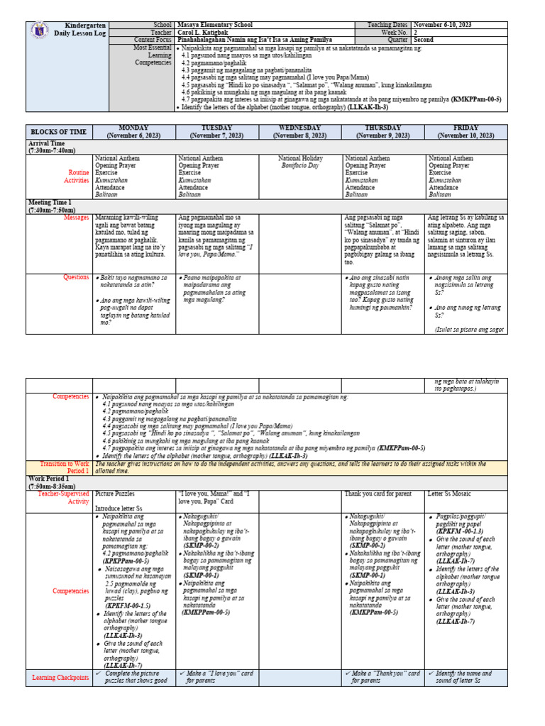 Kindergarten DLL MELC Q2 Week 4 | PDF