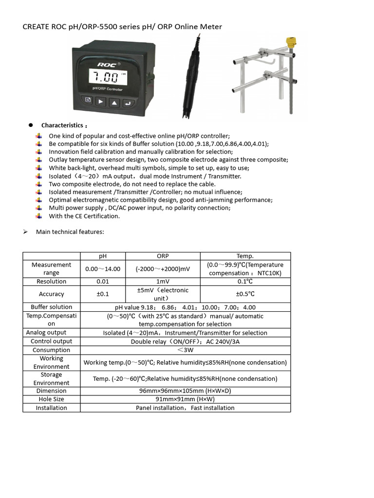 ROC pH/ORP-5500 Meter Overview | PDF