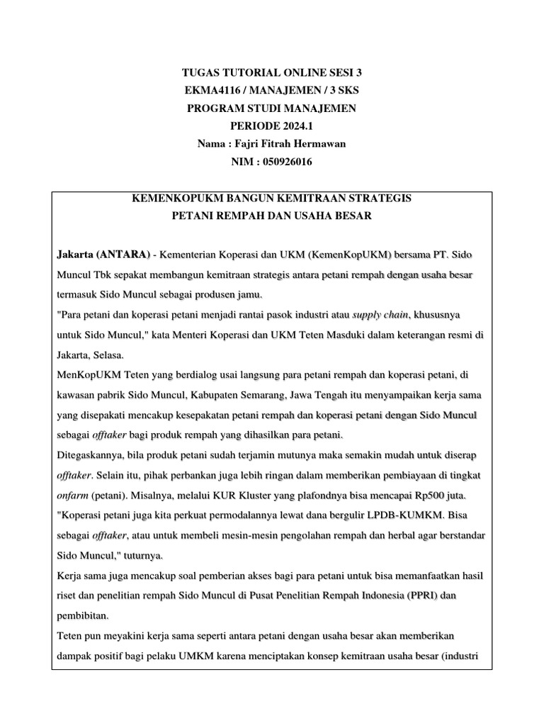Tugas3 Fajrifitrahhermawan Manajemen | PDF
