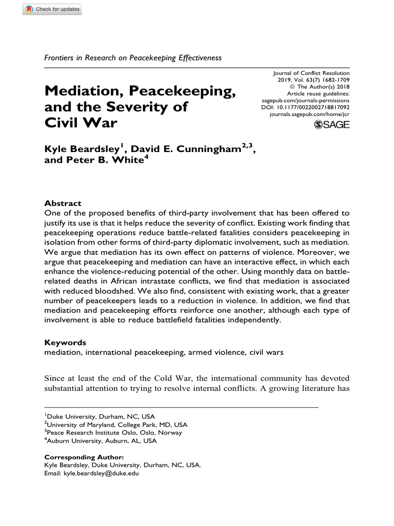 Beardsley Et Al. 2019 Mediation, Peacekeeping and The Severity of Civil ...