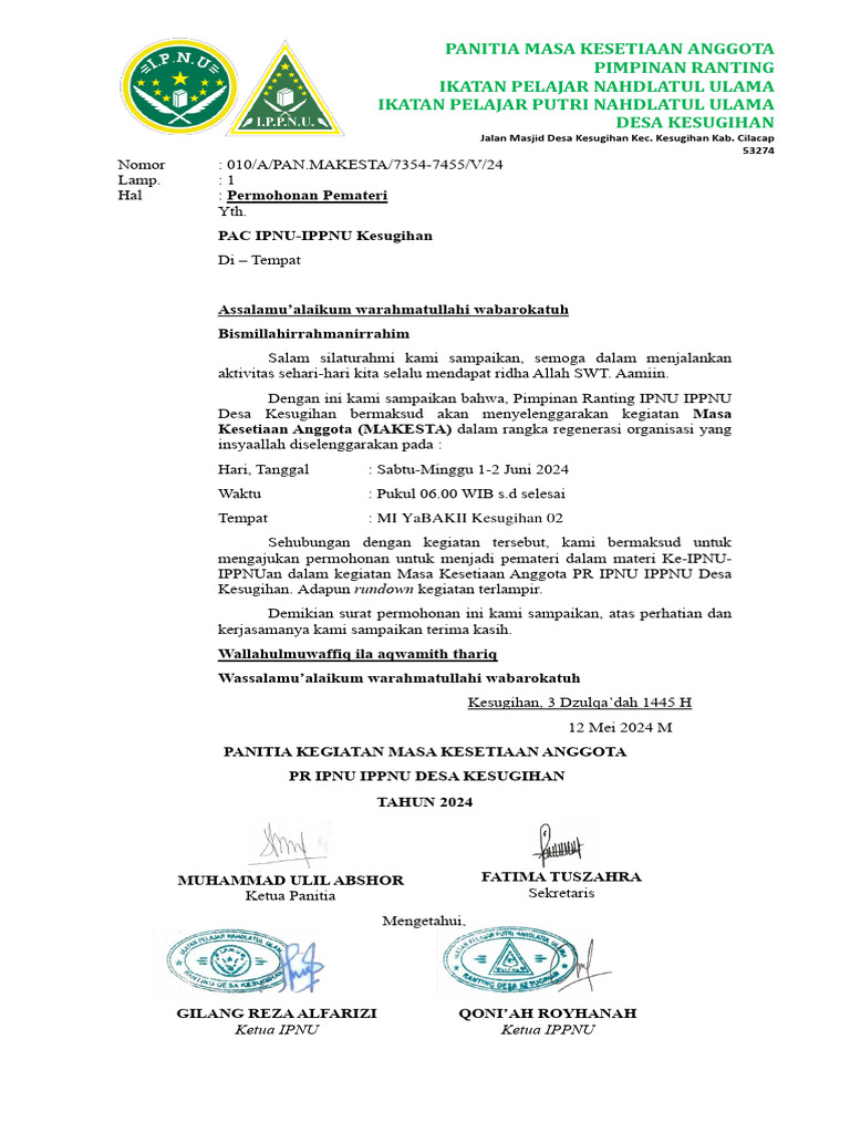 10 Surat Permohonan Materi PAC | PDF