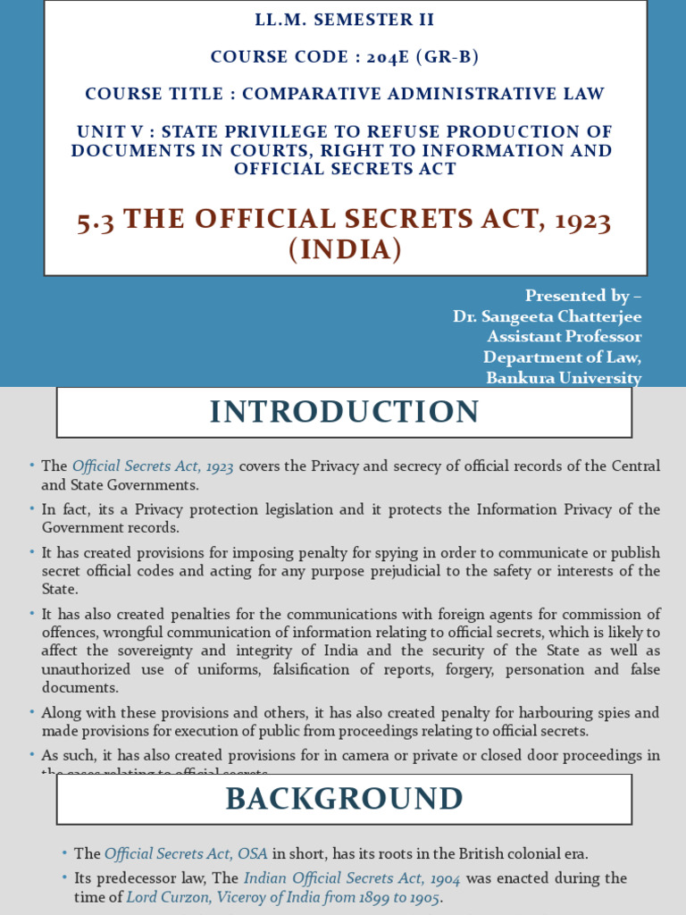 Official Secrets Act 1923 Overview | PDF | Privacy | Governance