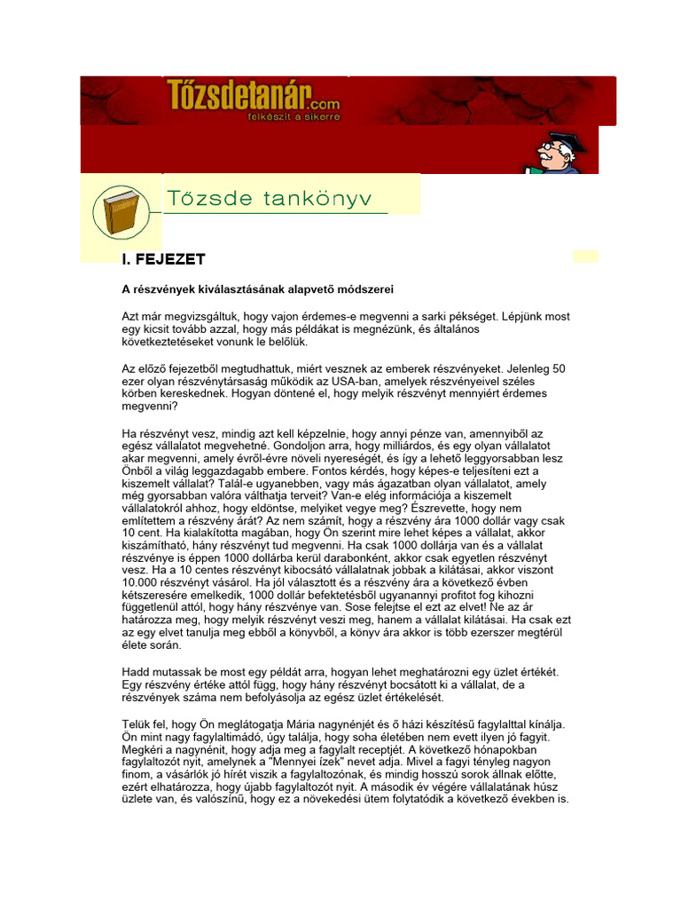 01 A Részvények Kiválasztásának Alapvető Módszerei | PDF