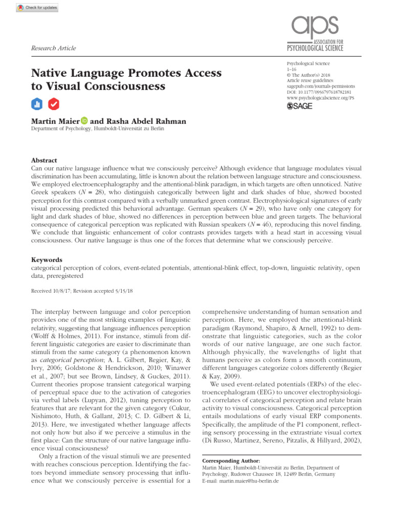 Language Shapes Visual Perception | PDF | Perception | Event Related ...