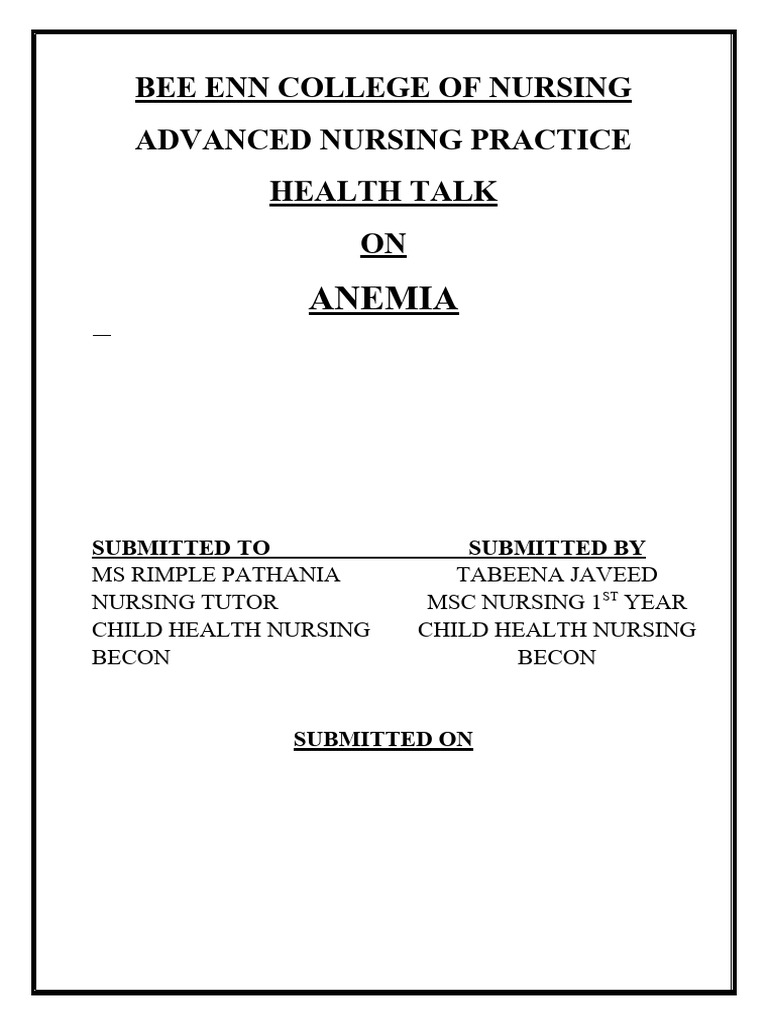 Health Talk | PDF | Anemia | Tuberculosis