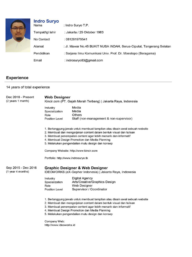 Lamaran Indro Suryo TP | PDF