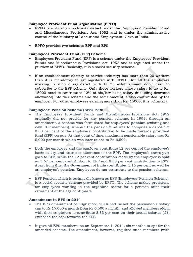 EPFO EPF and EPS | Download Free PDF | Employee Relations | Industrial Relations