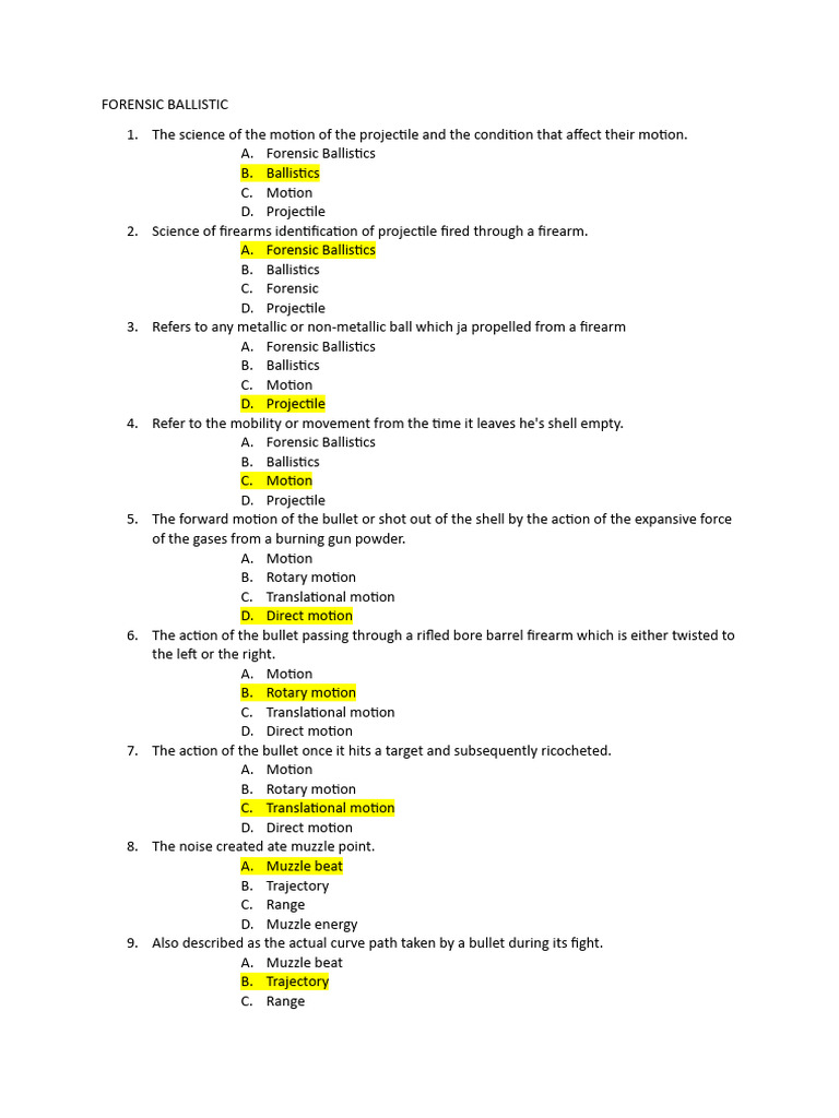 FORENSIC BALLISTICS Questions | PDF | Gun Barrel | Bullet
