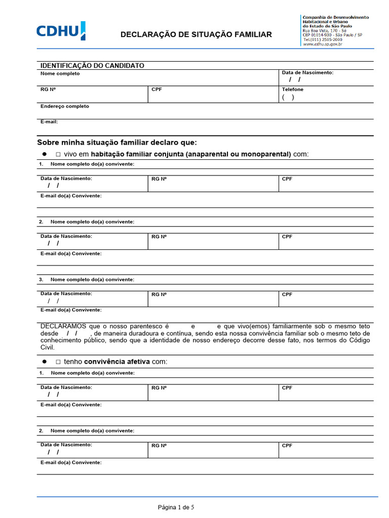 04 Declaracao Situacao Familiar | PDF | União estável | Divórcio