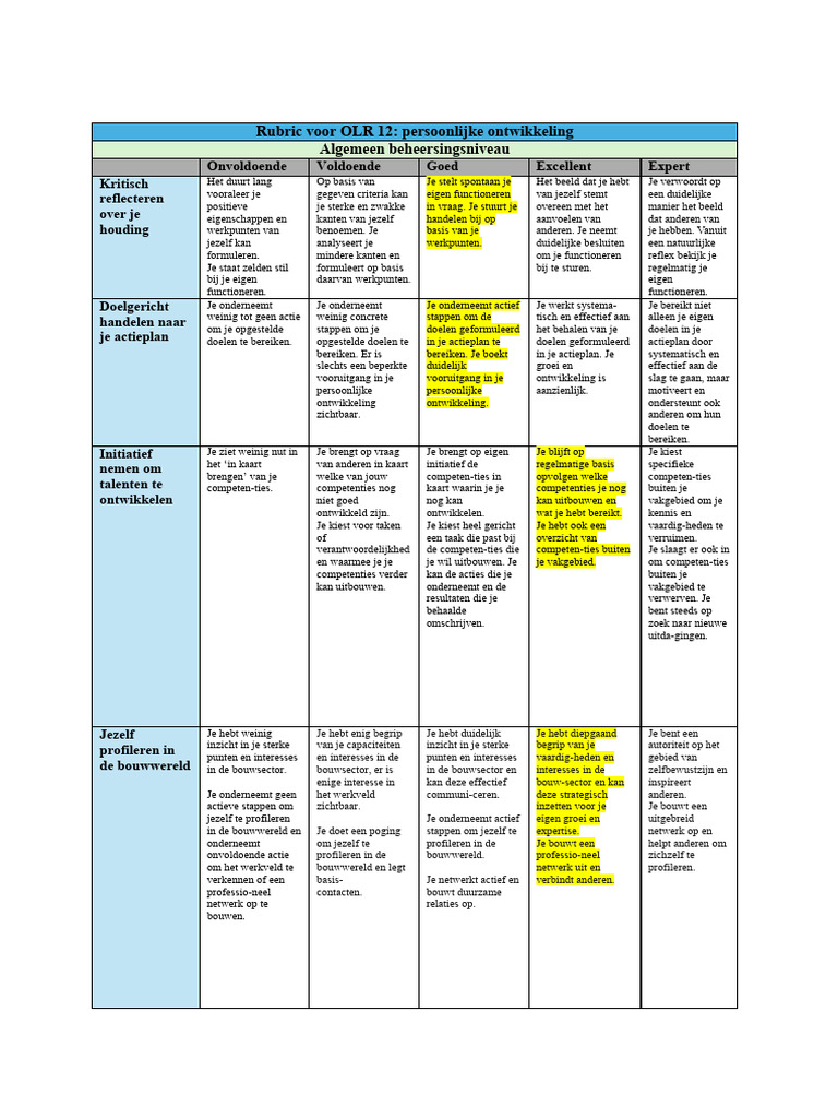 Rubric Voor Olr 12 | PDF