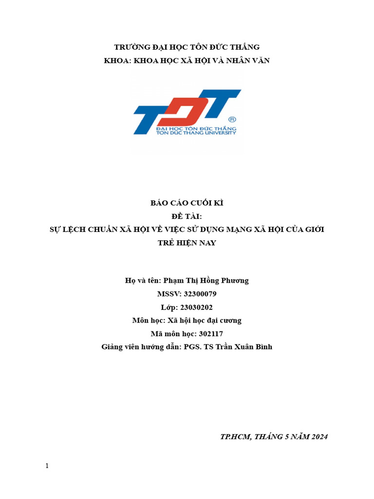 Phạm Thị Hồng Phương - Báo Cáo Cuối Kì XHHDC | PDF