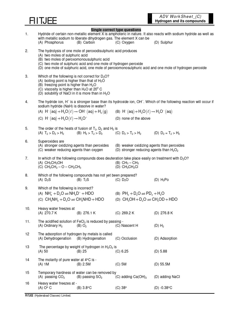 Hydrogen Compounds: Key Concepts and Reactions | PDF | Hydrogen | Hydride